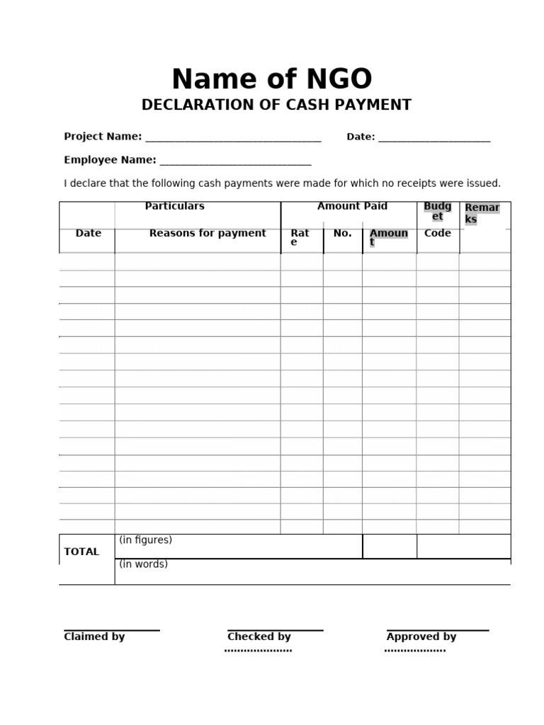 Declaration of Cash Payment Form | PDF