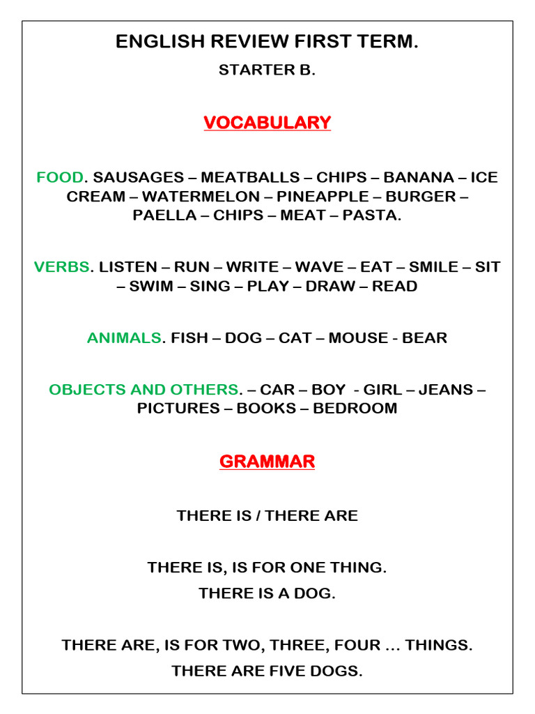 English Review First Term | PDF