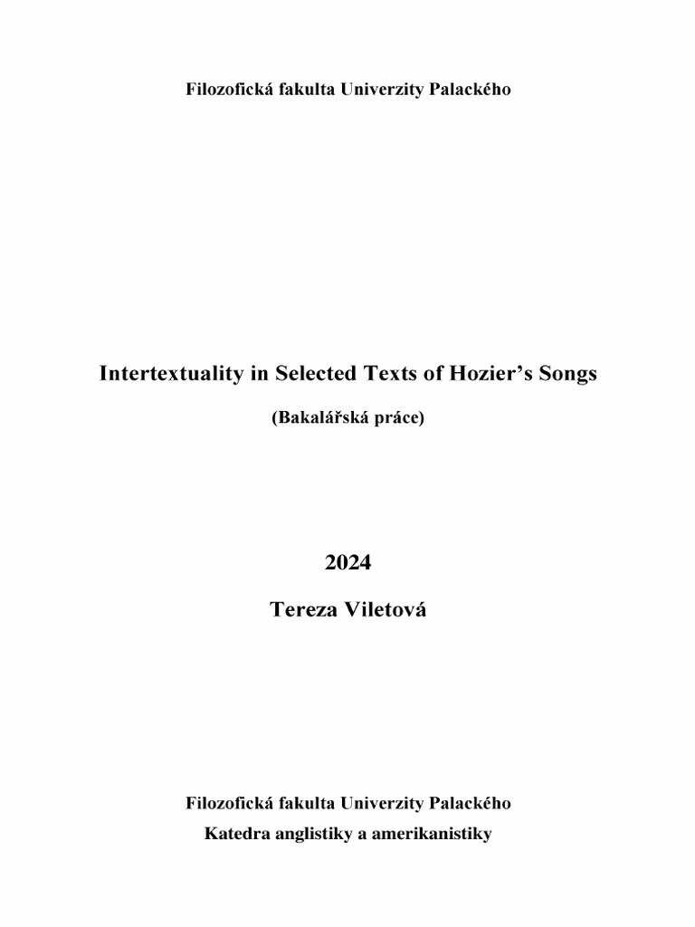 Intertextuality in Selected Texts of Hozier S Songs Archive | PDF ...