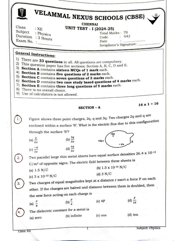 UT 1 QP (Physics) | PDF