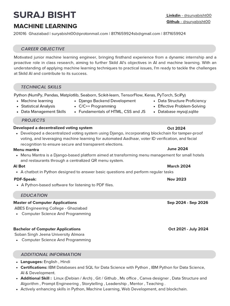 Final Resume Machine Learning suryabisht00-DV3efT8Y | PDF | Machine Learning | Python ...