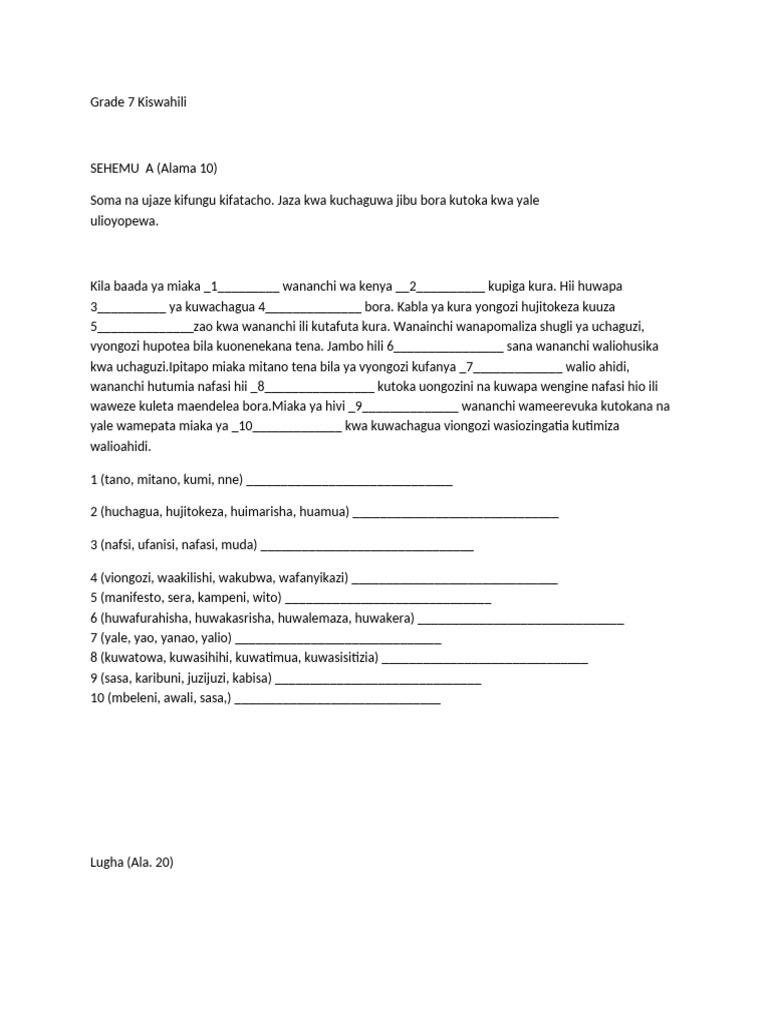Grade 7 Kiswahi | PDF