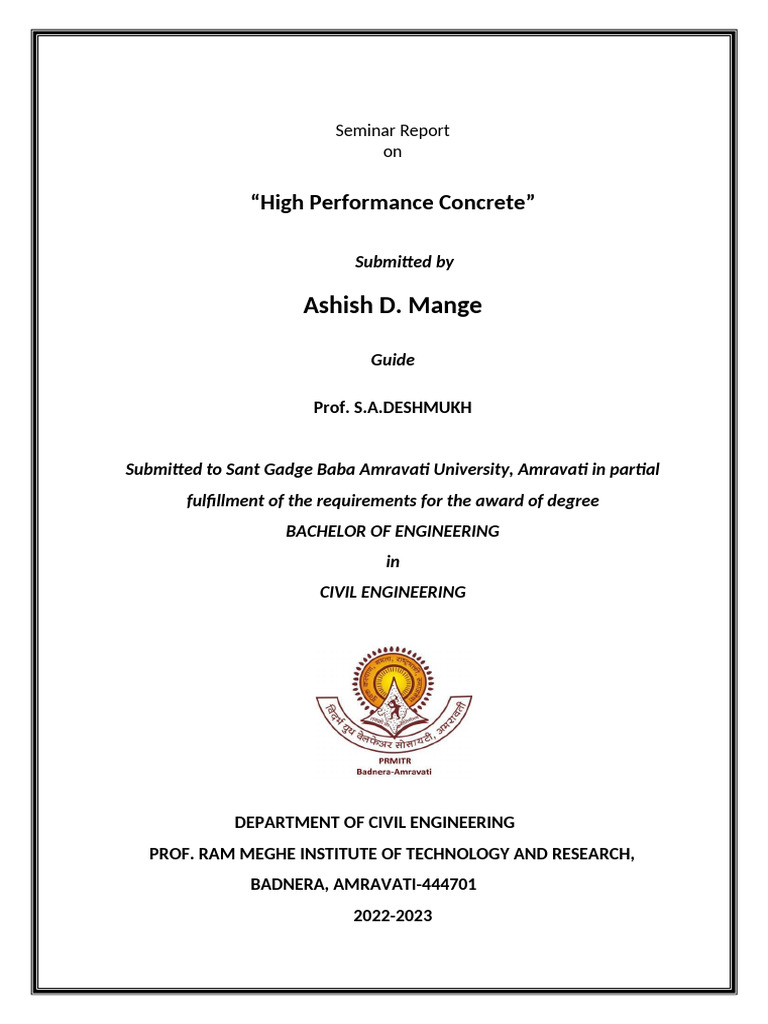 High Performance Concrete Seminar Report | PDF | Concrete | Cement