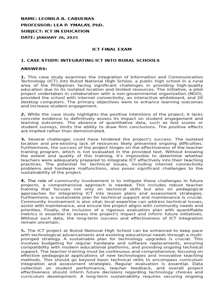 Ict Final Exam- Cabuenas (Jan. 26, 2025) | PDF | Educational Technology | Computer Network