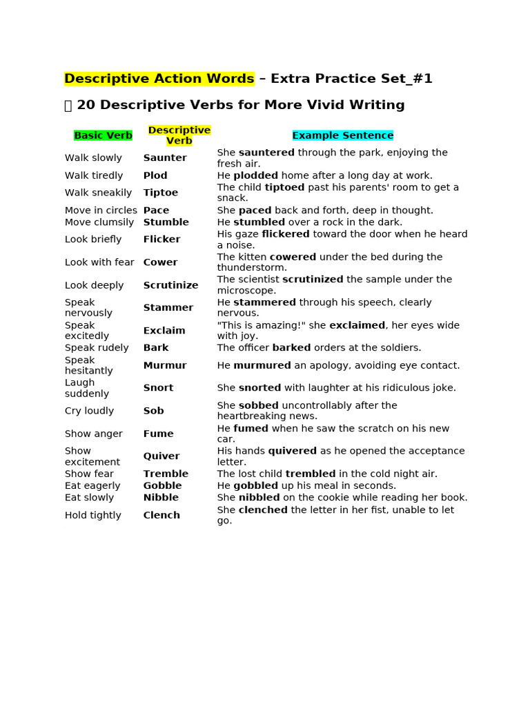 Descriptive Words - Practice #1 | PDF