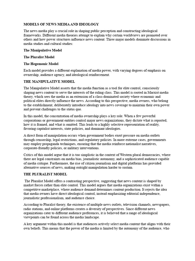 Models of News Media and Ideology | PDF | News | Journalism