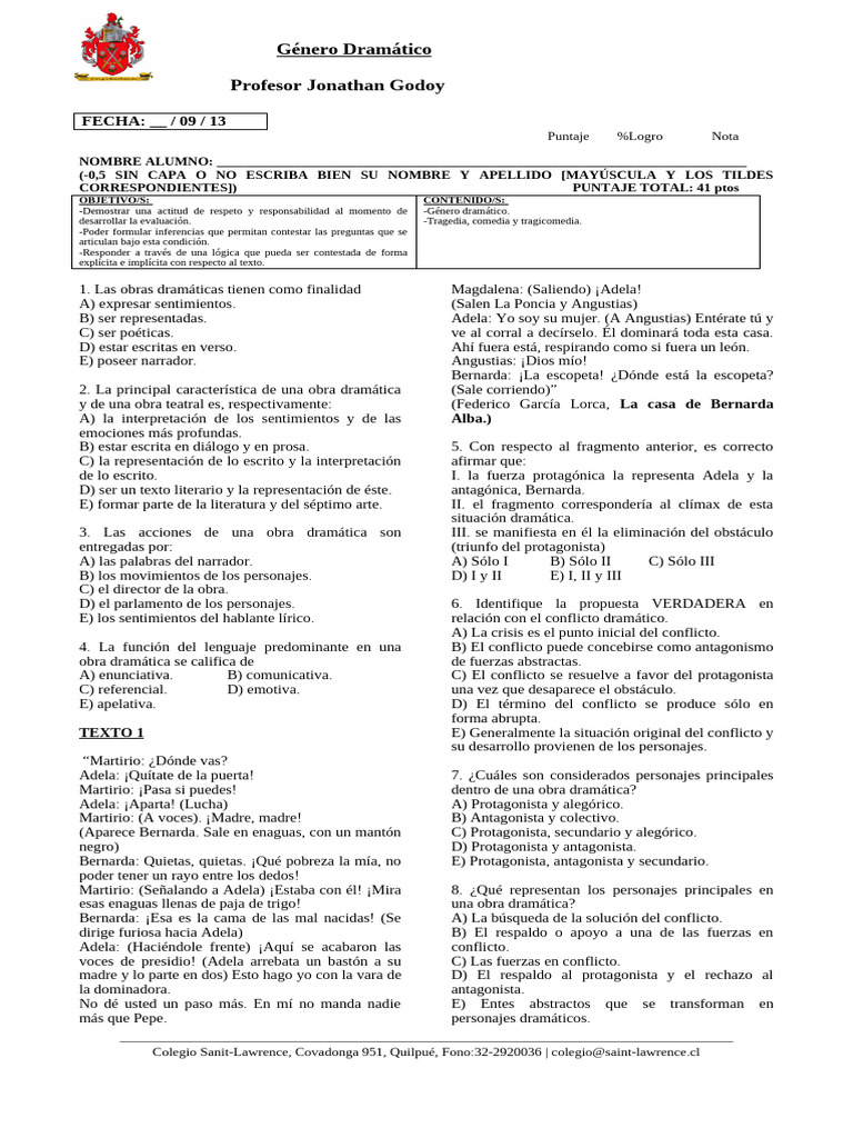 Género Dramático 7mo (Comedia, Drama y Tragedia) | PDF | Tragedia | Teatro