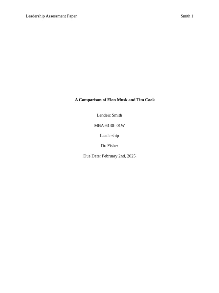 Leadership Assessment Paper | PDF | Leadership | Elon Musk