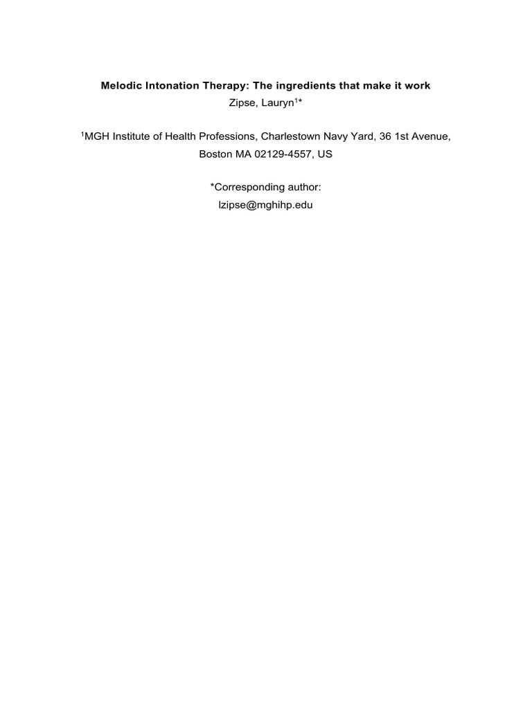 Melodic Intonation Therapy_Ingredients that make it work | PDF ...