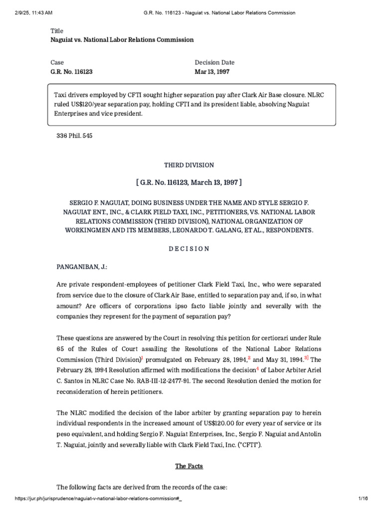 G.R. No. 116123 - Naguiat vs. National Labor Relations Commission | PDF ...