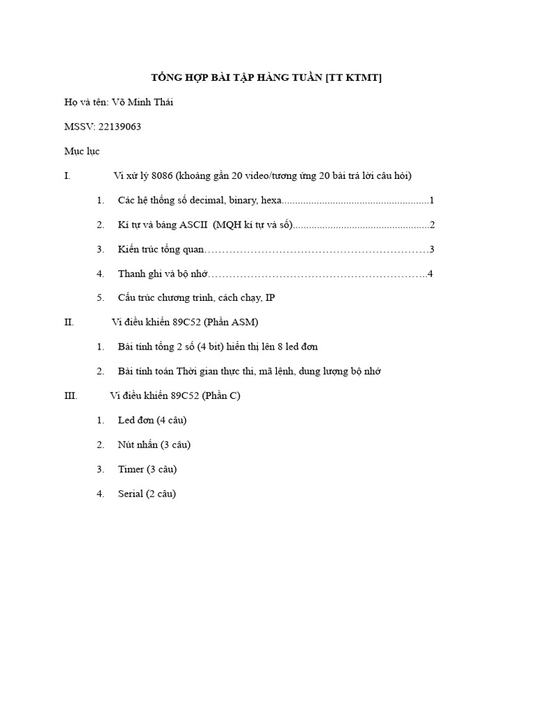 Tổng Hợp Bài Tập Hàng Tuần [Tt Ktmt] | PDF