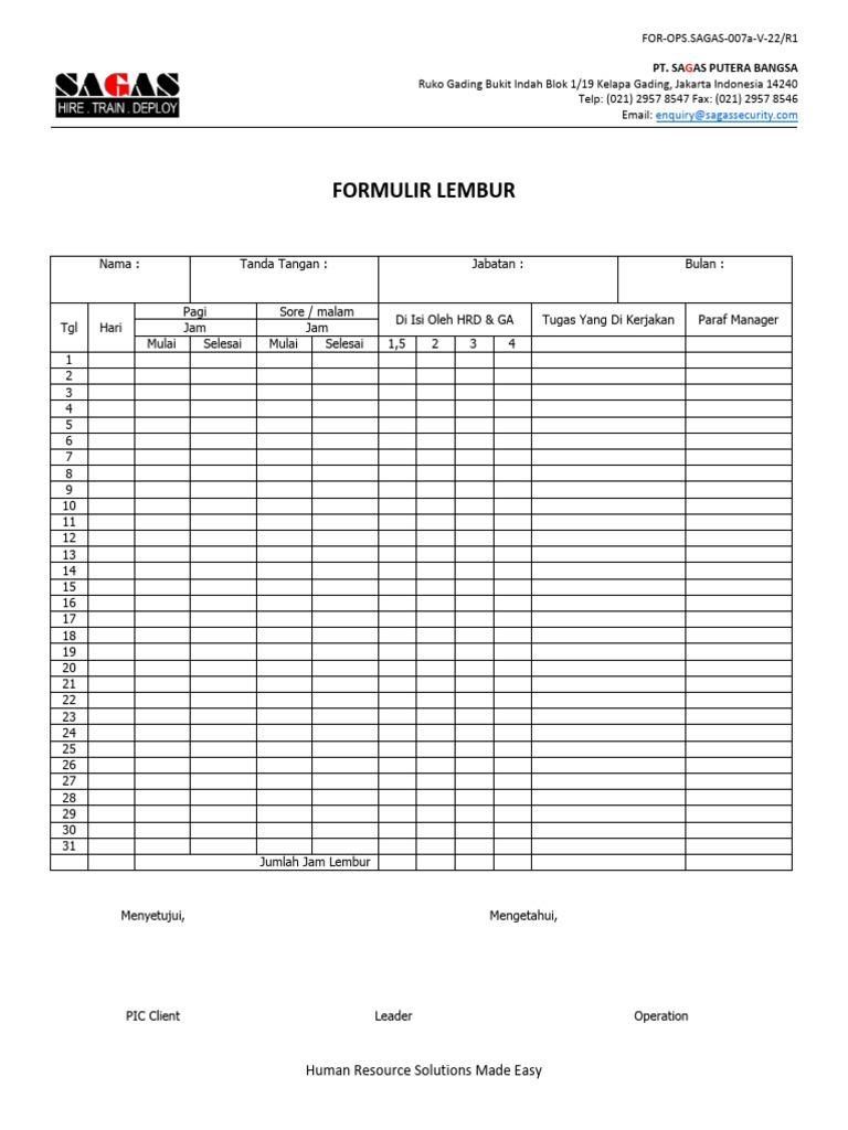 007a Form Formulir Lembur | PDF