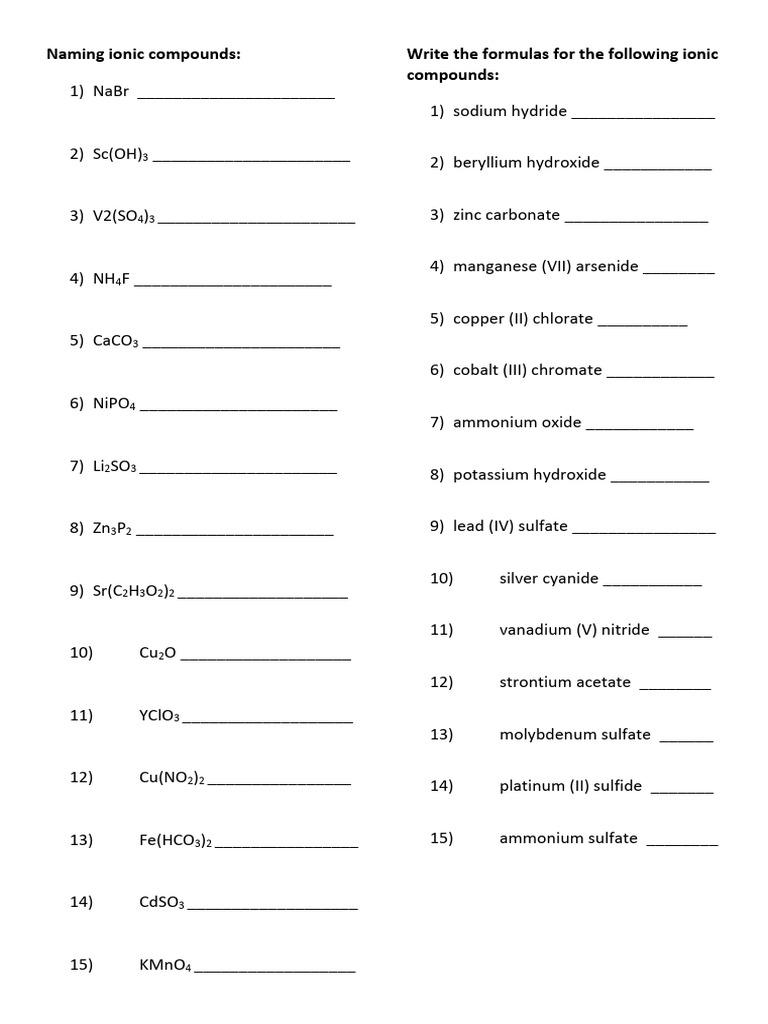 naming compounds and acids exercises | PDF