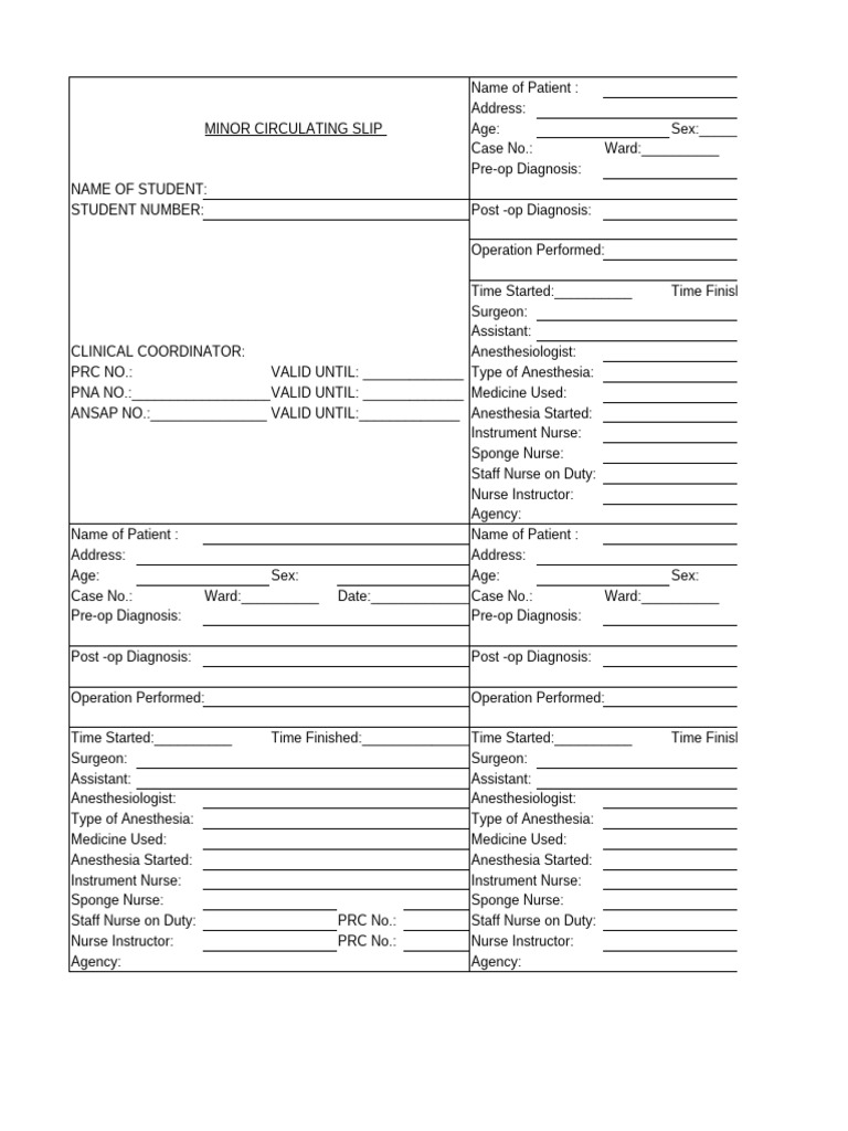 Operating Room Record Sample | PDF | Anesthesia | Surgeon