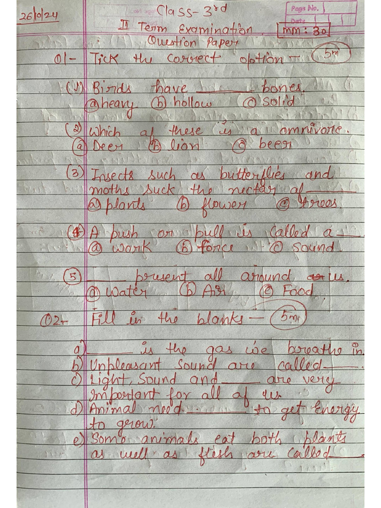 Class 3 Science Paper Pdf