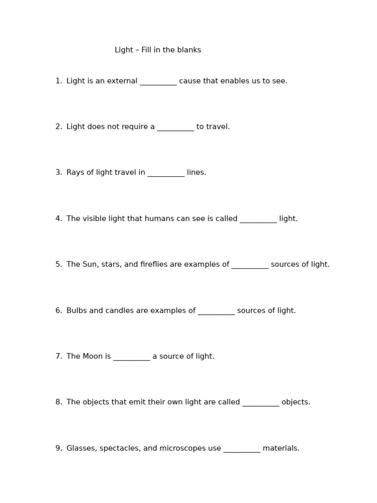 light fill in the blanks | PDF