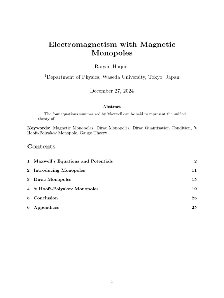 Electromagnetism With Magnetic Monopoles | PDF | Maxwell's Equations ...