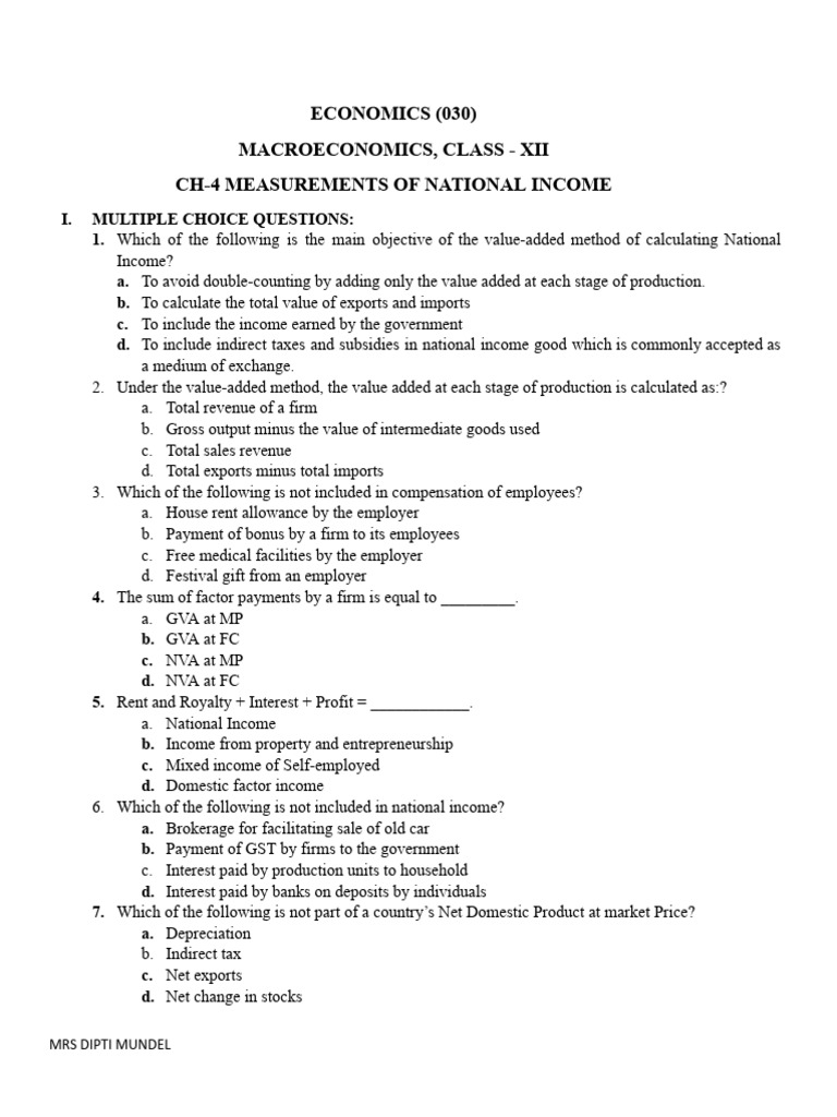 National Income Measurement MCQs | PDF | Measures Of National Income ...