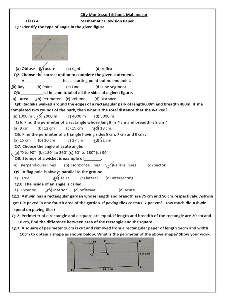 Class 4 Mathematics Revision Paper | PDF | Rectangle | Area
