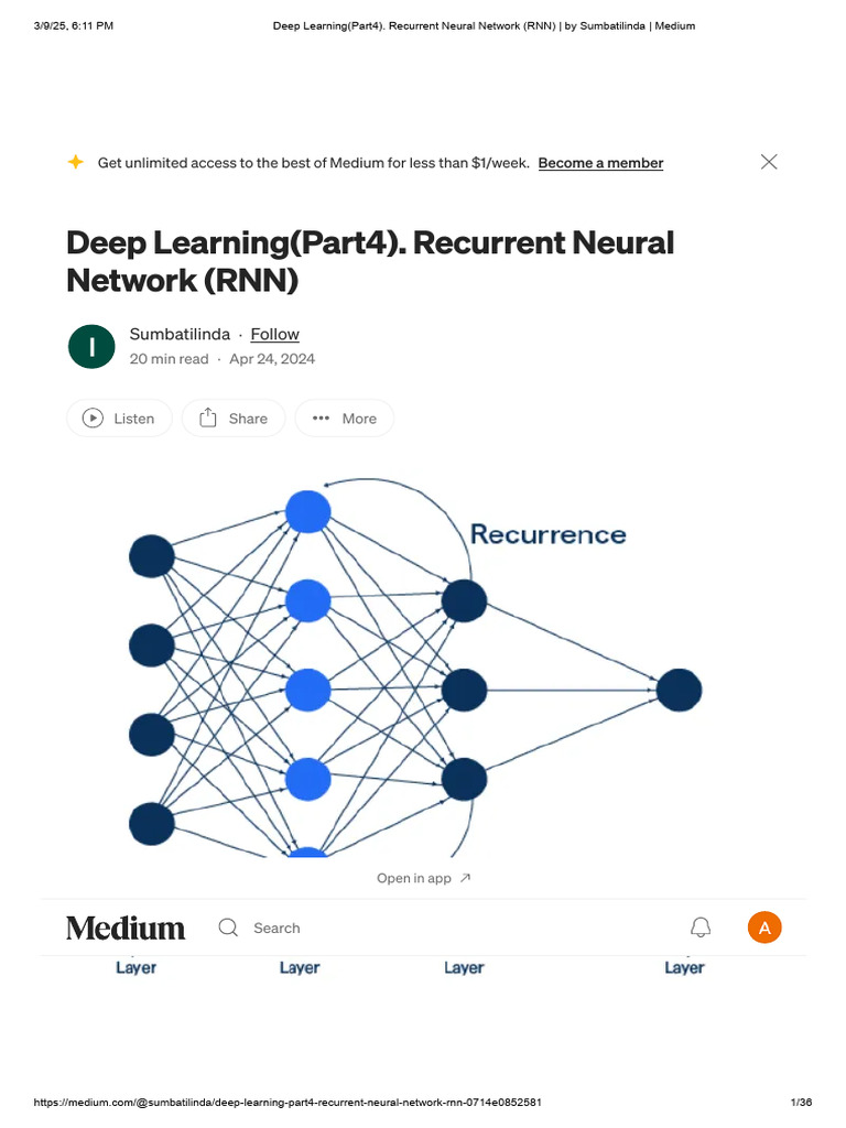 Deep Learning (Part4) - Recurrent Neural Network (RNN) - by Sumbatilinda - Medium | PDF | Deep ...