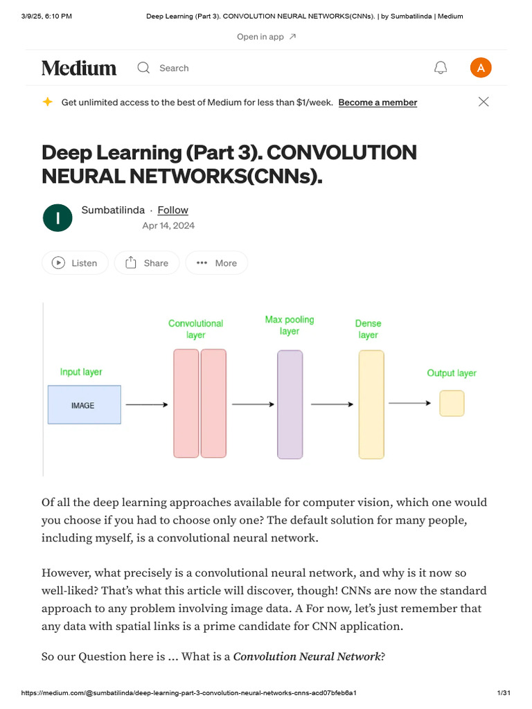 Deep Learning (Part 3) - CONVOLUTION NEURAL NETWORKS (CNNS) - by Sumbatilinda - Medium | PDF ...