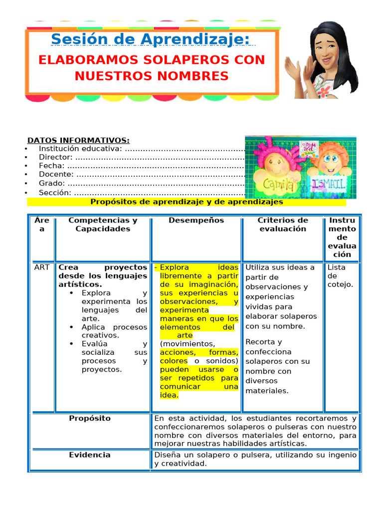 1° Sesión Día 5 Art Elaboramos Solaperos Con Nuestros Nombres | PDF | Creatividad | Aprendizaje