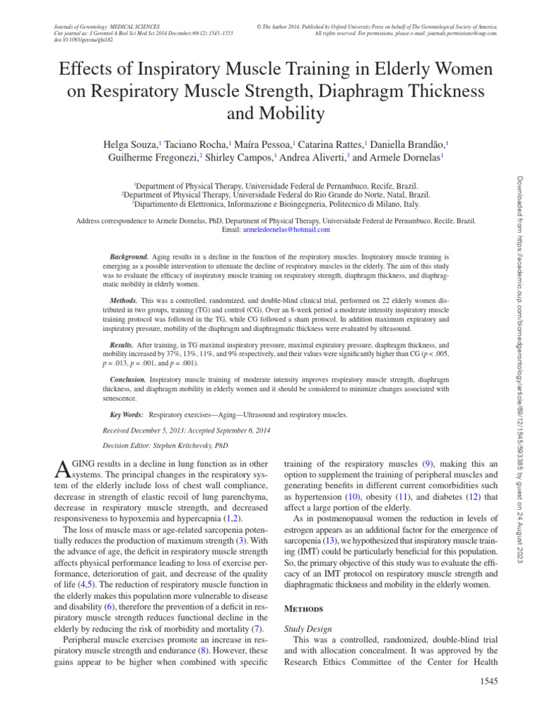 Effects of Inspiratory Muscle Training in Elderly Women On Respiratory ...