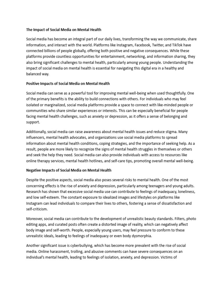 Social Media's Effects on Mental Health | PDF | Mental Health | Popular ...