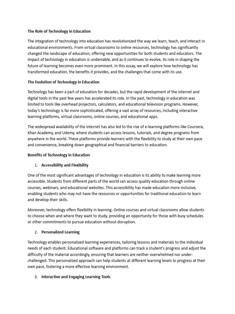 The Role of Technology in Education | PDF | Educational Technology | Learning