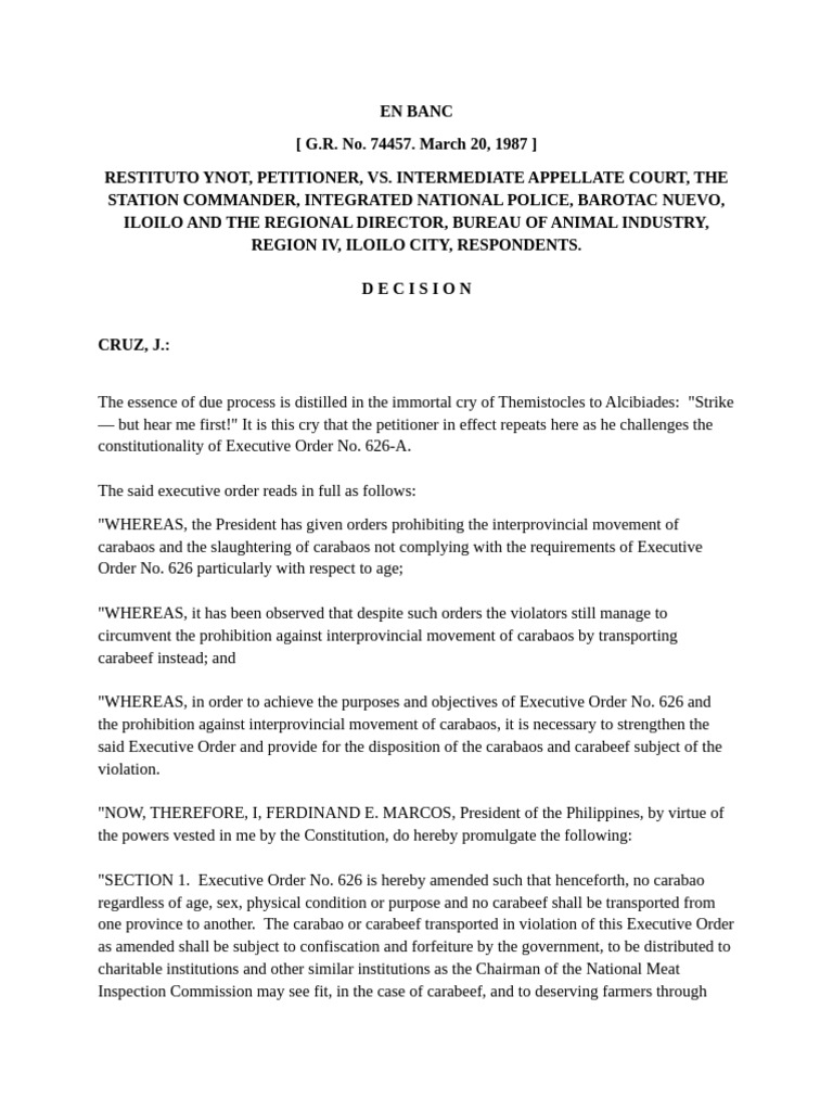 Ynot v. Intermediate Appellate Court | PDF | Police Power (United ...