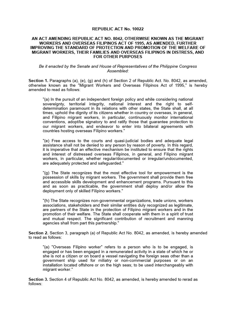 Amending the Migrant Workers Act | PDF