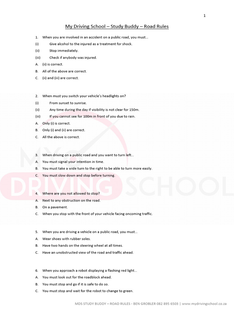 MDS Study Buddy Road Rules Ver 2.1 | PDF | Traffic | Road