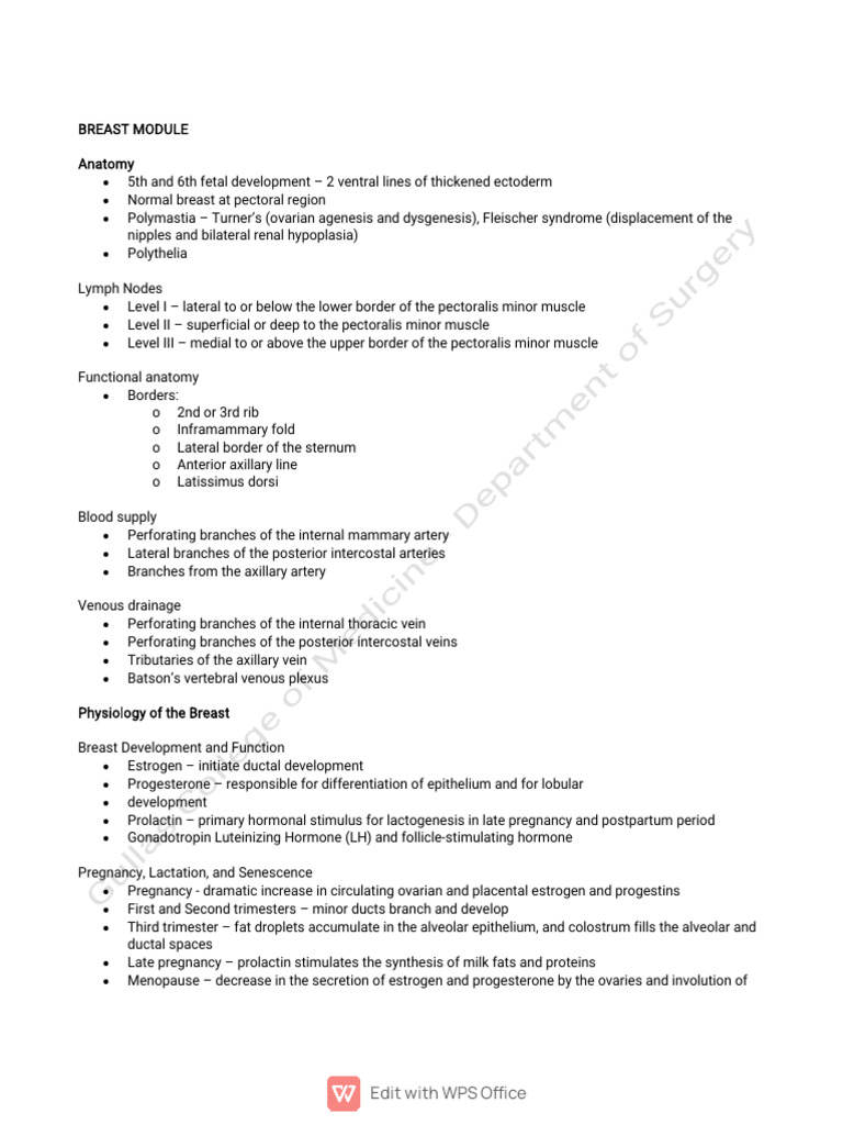 Surgery 1-The Breast Module Handout | PDF | Breast Cancer | Breast