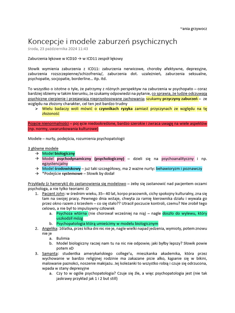 3 I 4. Słowik - Koncepcje I Modele Zaburzeń Psychicznych | PDF