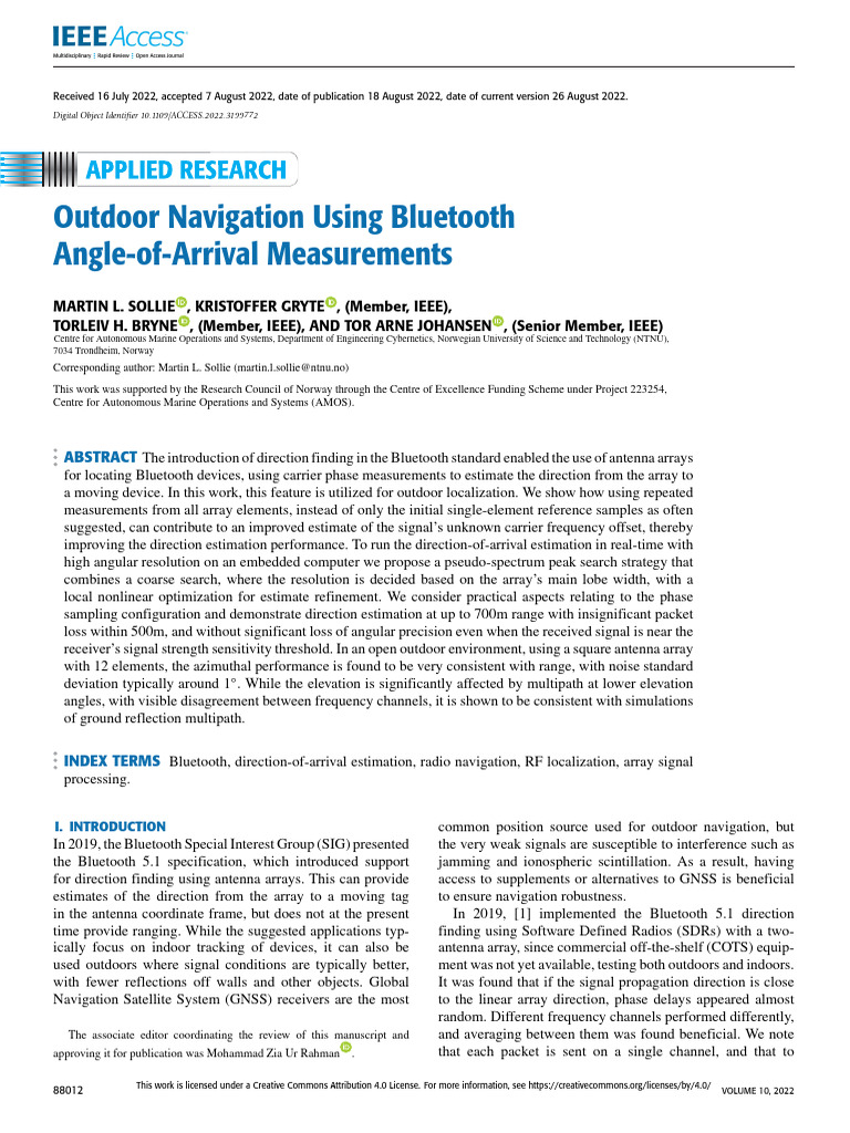 Outdoor Navigation Using Bluetooth Angle-Of-Arrival Measurements | PDF ...