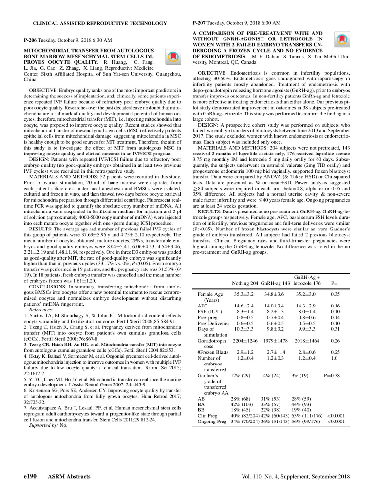 ASRM Abstracts: Vol. 110, No. 4, Supplement, September 2018 | PDF | In Vitro Fertilisation ...