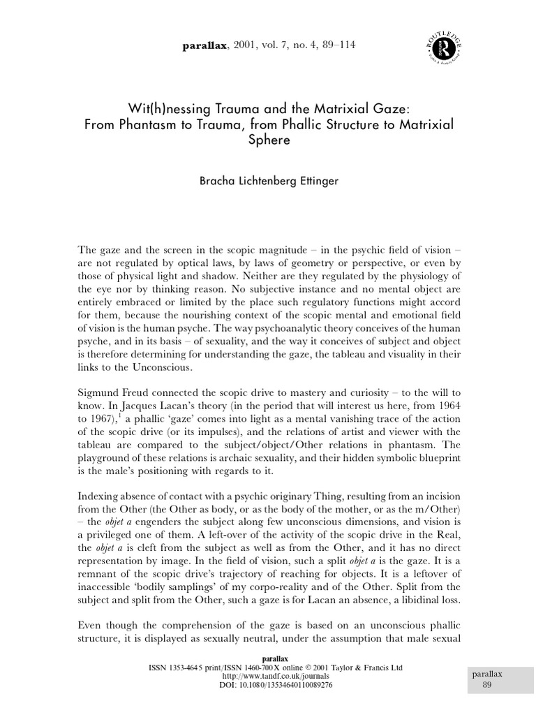 Ettinger - Wit (H) Nessing Trauma and The Matrixial Gaze - Anna's ...