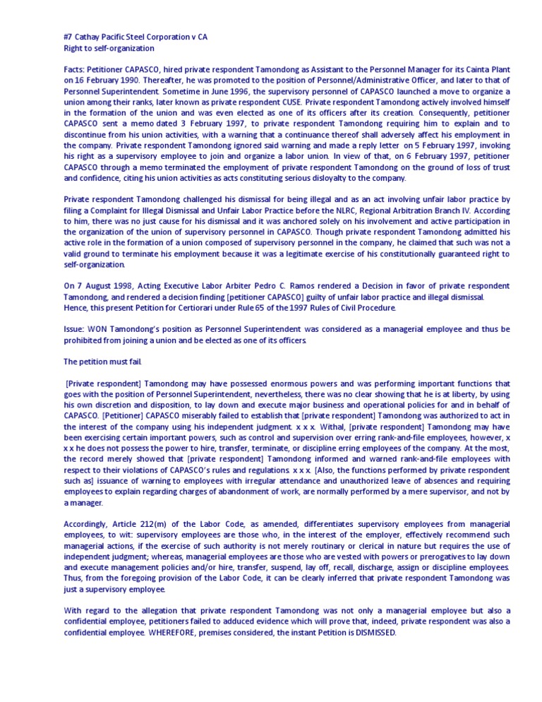 Cathay Pacific Steel Corporation V CA | PDF | Unfair Labor Practice ...