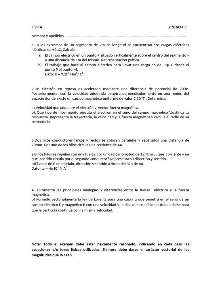 Modelo Examen E y B | PDF