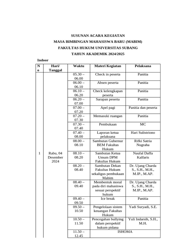 SUSUNAN ACARA KEGIATAN | PDF
