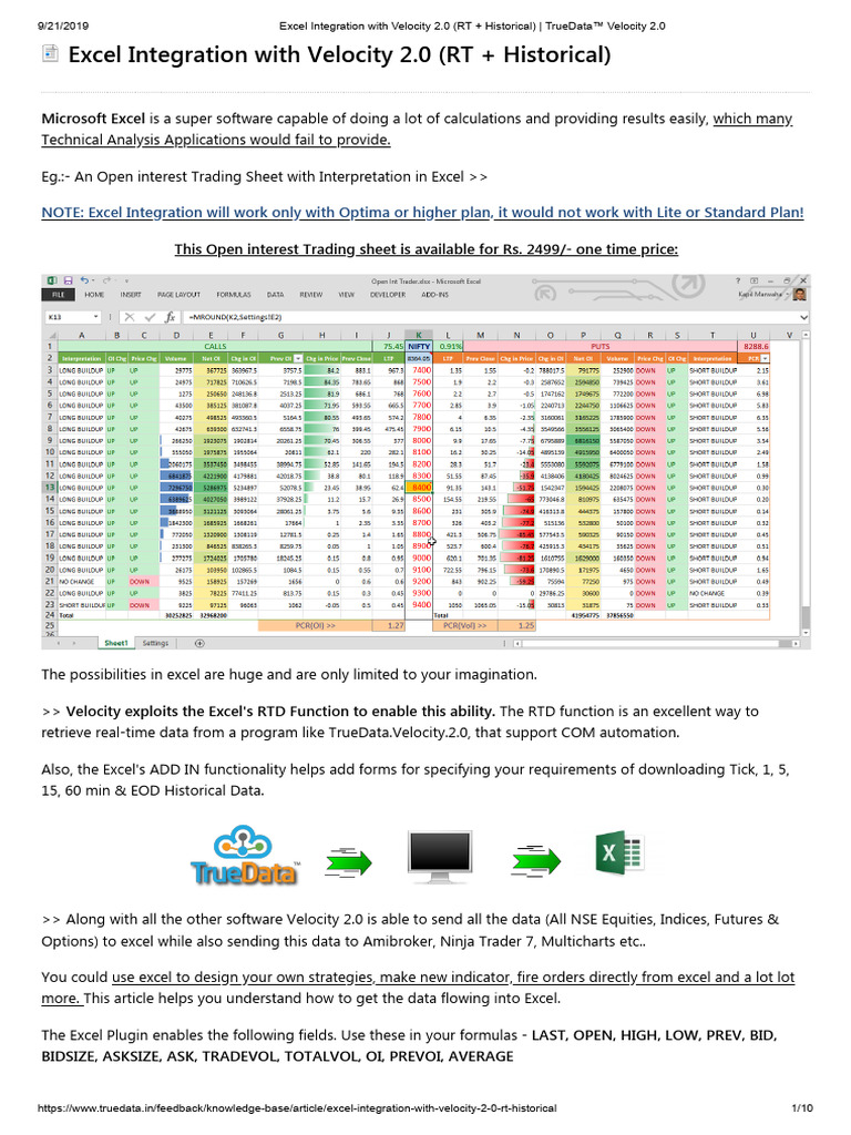Excel Integration With Velocity 2.0 (RT + Historical) - TrueData ...
