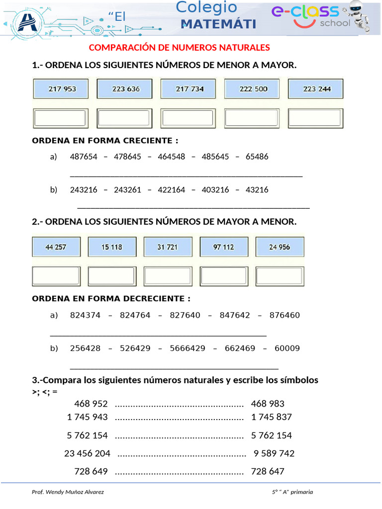Comparación de Numeros Naturales | PDF