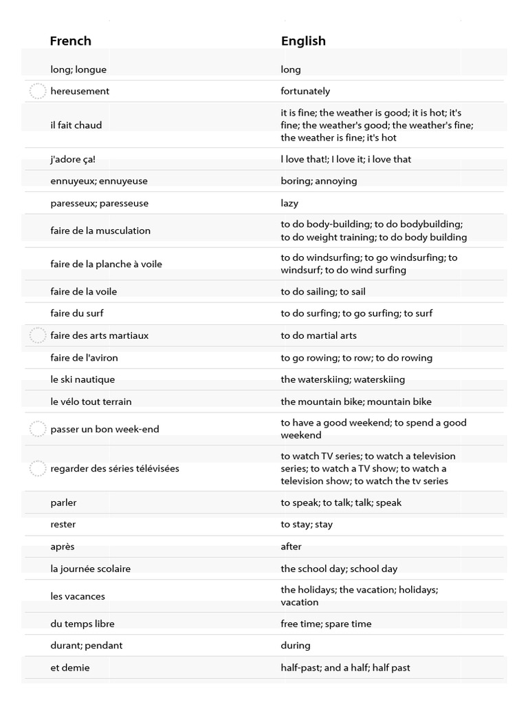 French Vocabulary and Phrases Guide | PDF | Outdoor Recreation | Water ...