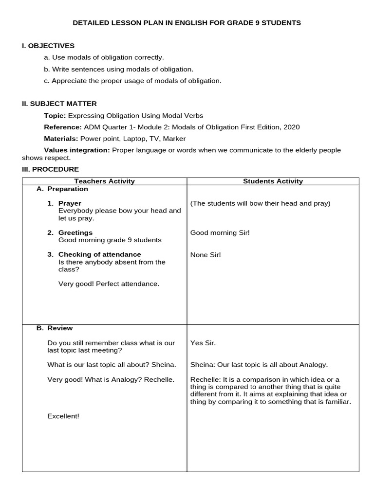 Grade 9 English Lesson on Modals | PDF | English Language | Verb