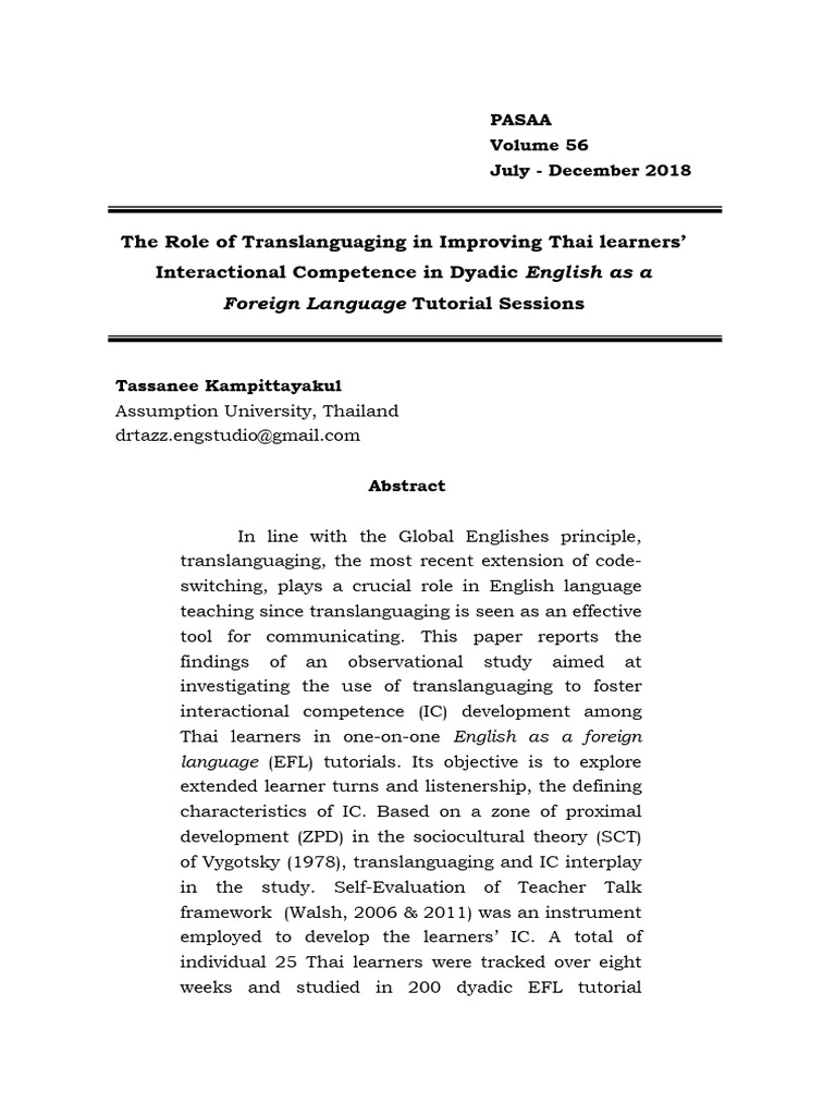 Enhancing Thai EFL Learners' Competence | PDF | English As A Second Or Foreign Language | Learning
