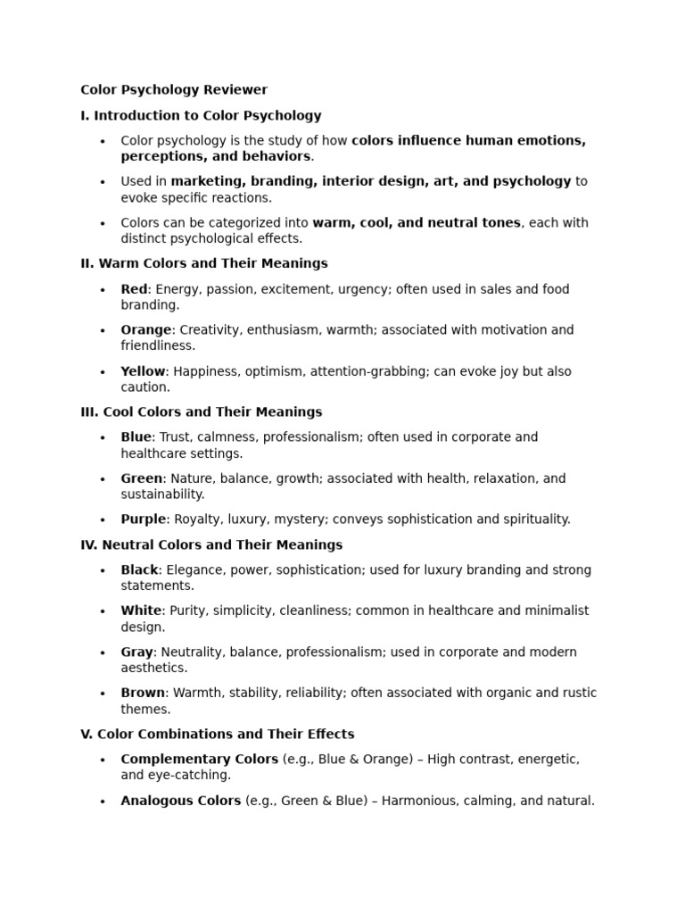Color Psychology Reviewer | PDF | Color | Vision