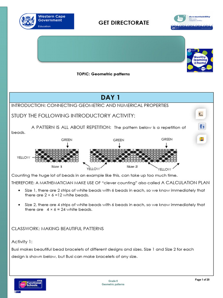 Grade 6 Geometric Patterns Guide | PDF | Tile | Numbers