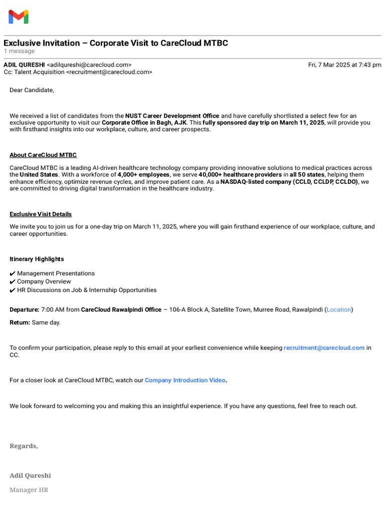 Exclusive Corporate Visit Invitation | PDF | Business | Health Care