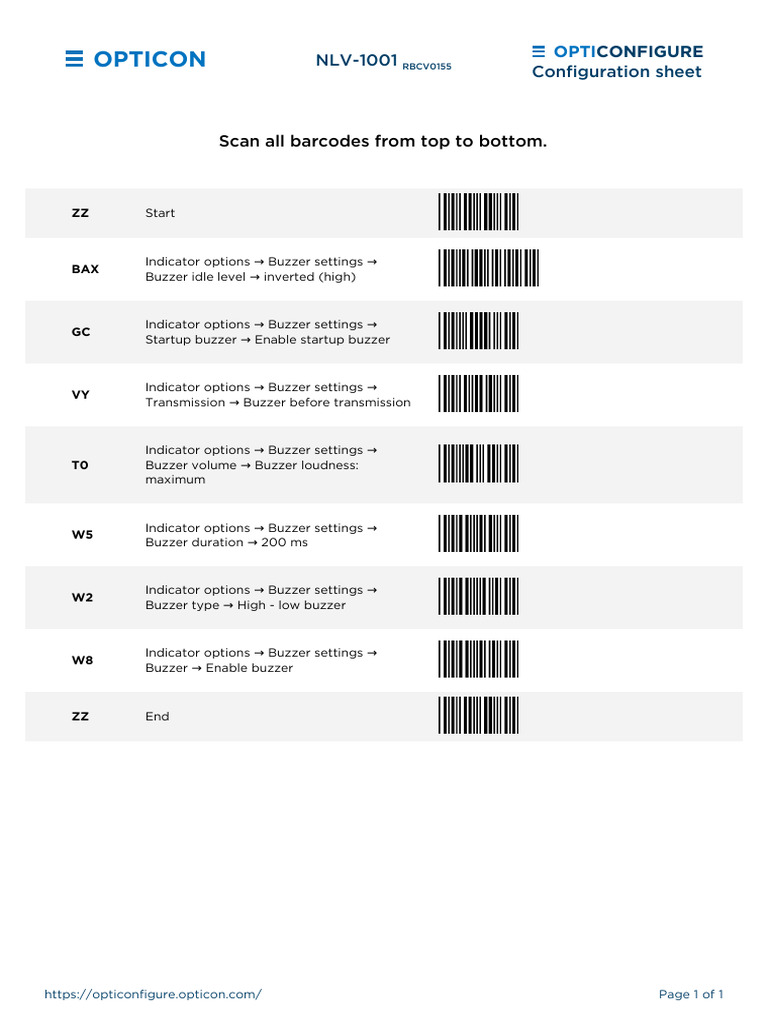 Opticon_NLV-1001_RBCV0155_Barcode_Sheet | PDF