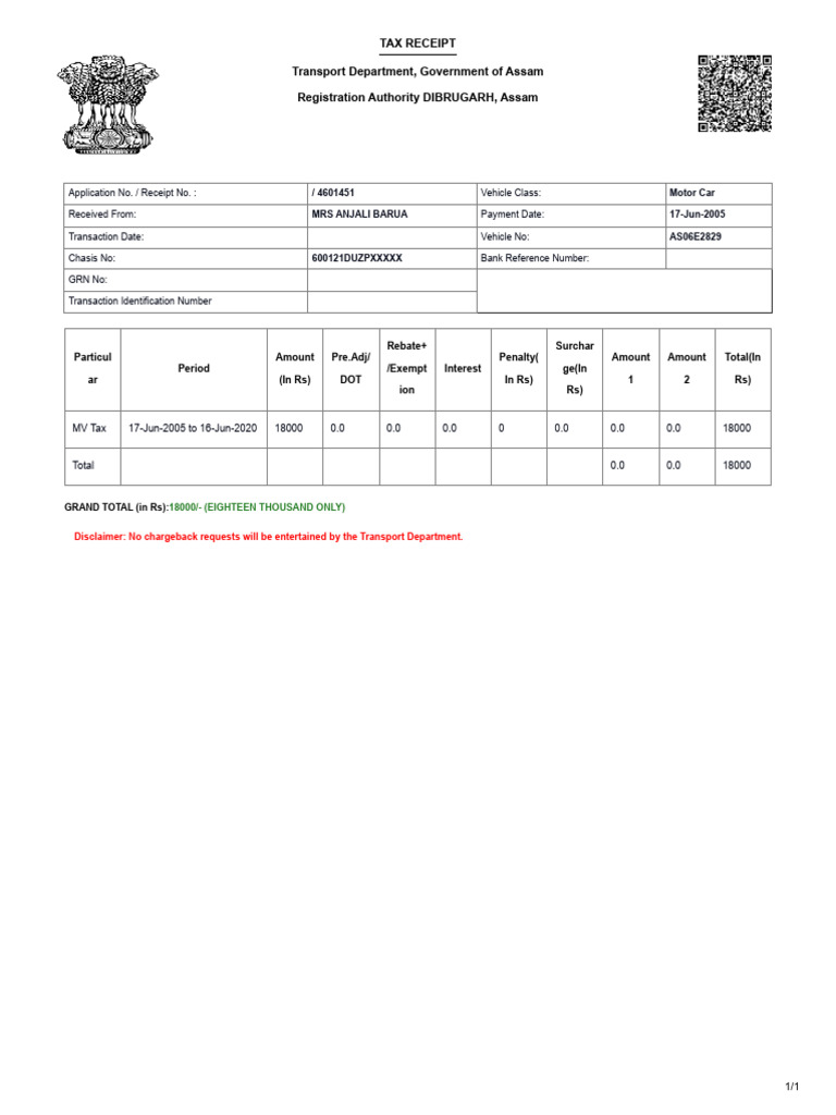 Form Old Veh Receipt Report | PDF